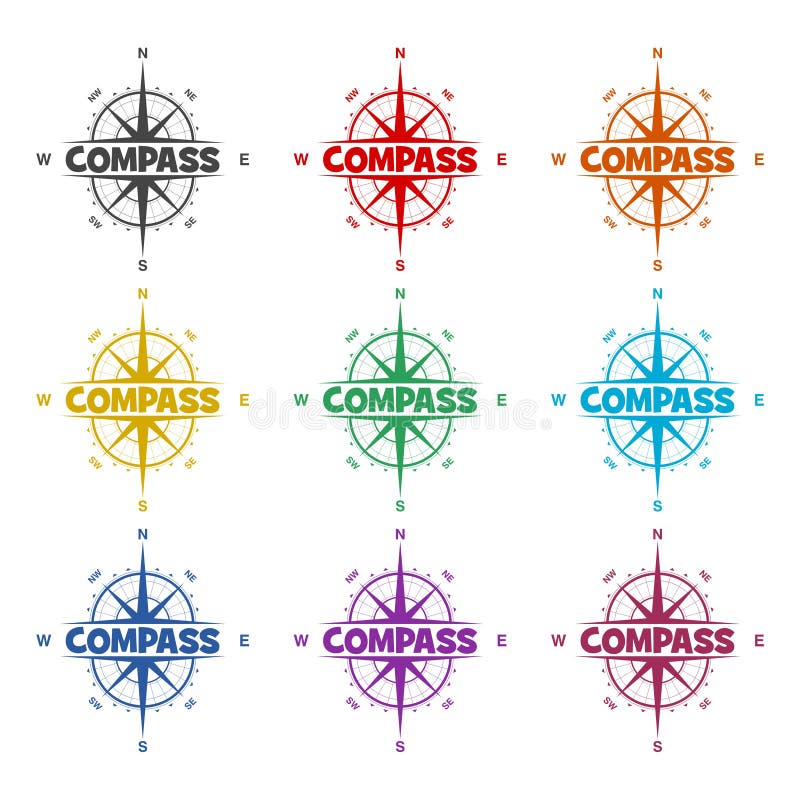 Compass Word Icon Color Set Stock Vector - Illustration of compass ...