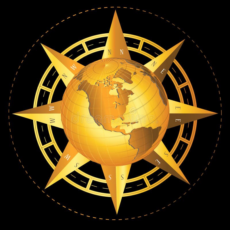Golden compass rose stock illustration. Illustration of earth - 22787678