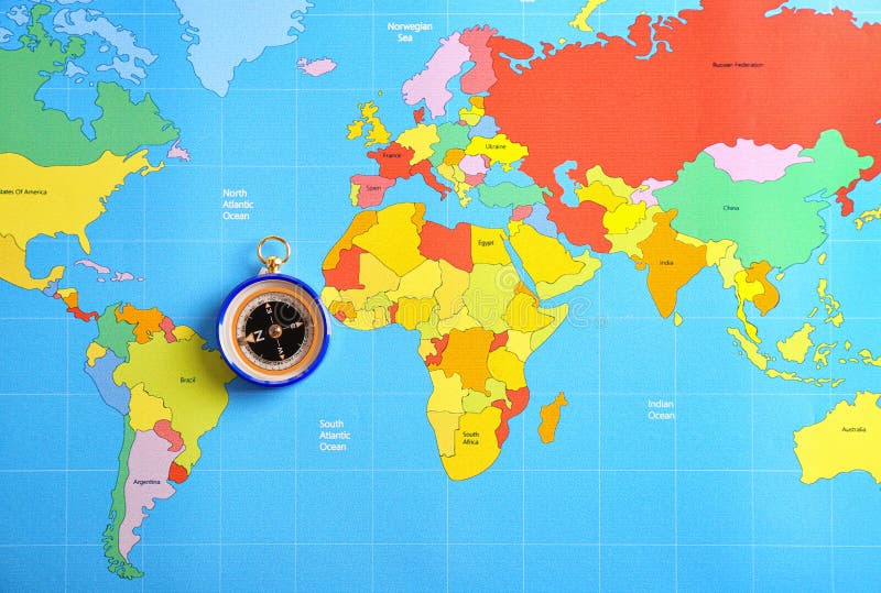 Compass on world map stock image. Image of rest, travelling - 150073163