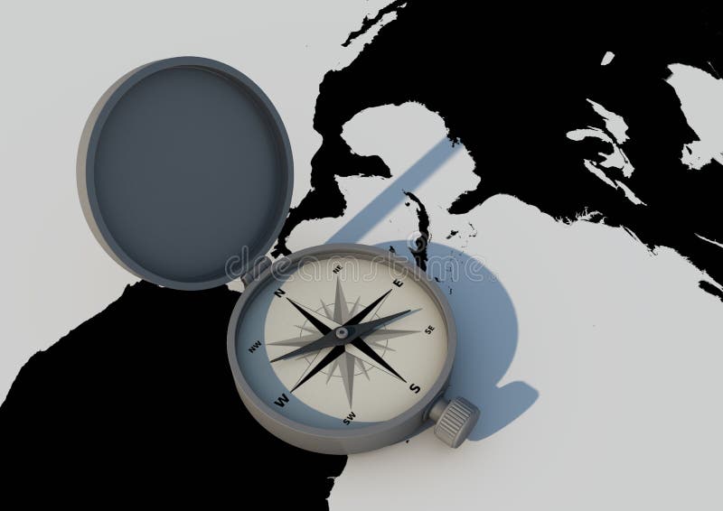 Compass on world map stock illustration. Illustration of equipment ...