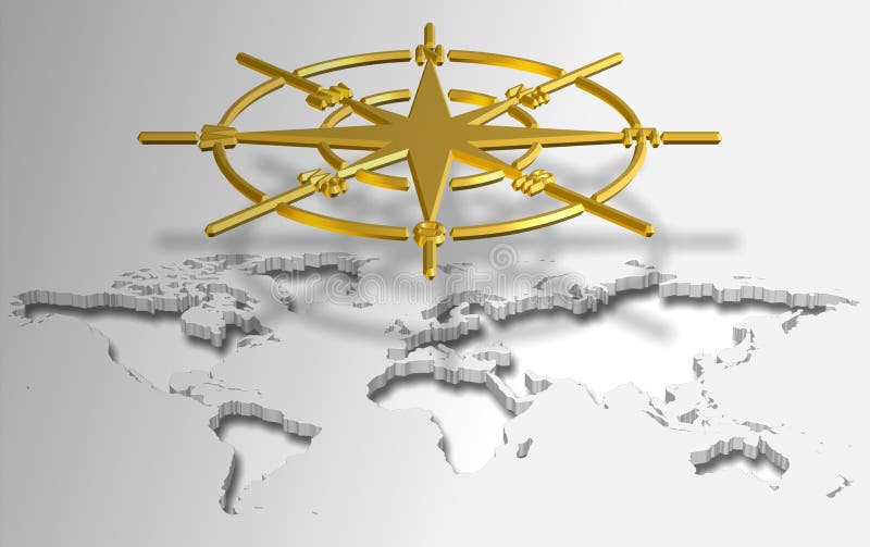 Compass and world map stock illustration. Illustration of navigation ...