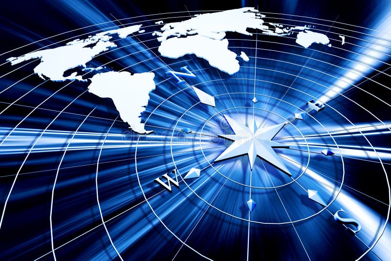 Compass with world map stock illustration. Illustration of digital ...