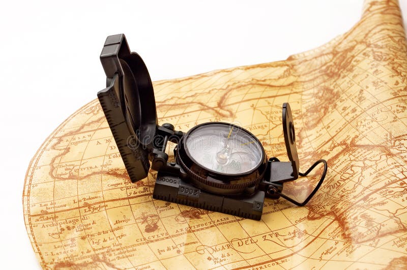 Compass on world map stock photo. Image of west, discovery - 8058746