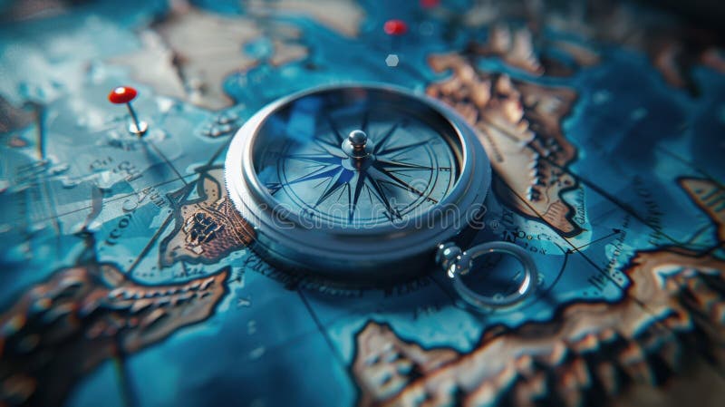 The Compass on World Map.AI Generated Image Stock Image - Image of equipment, adventure: 382789123
