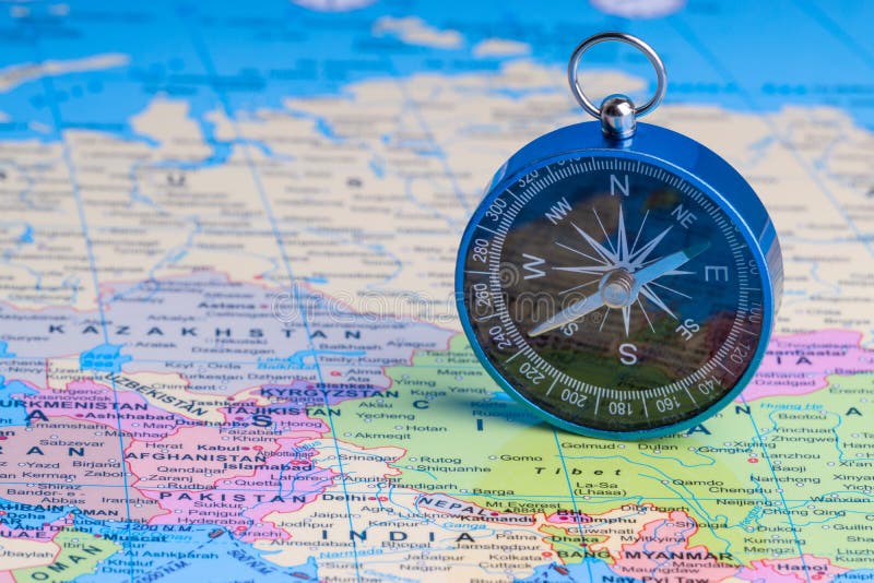 Compass On World Map Background Stock Photo - Image of illustrative ...