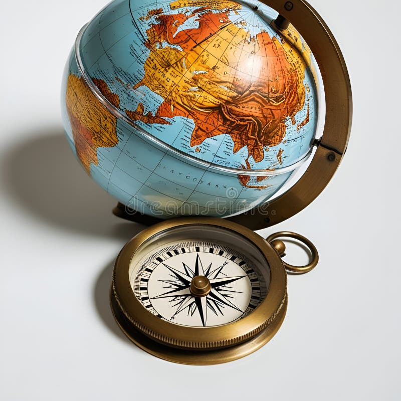 Compass and World Map Background World Map Compass, Globe Banner ...