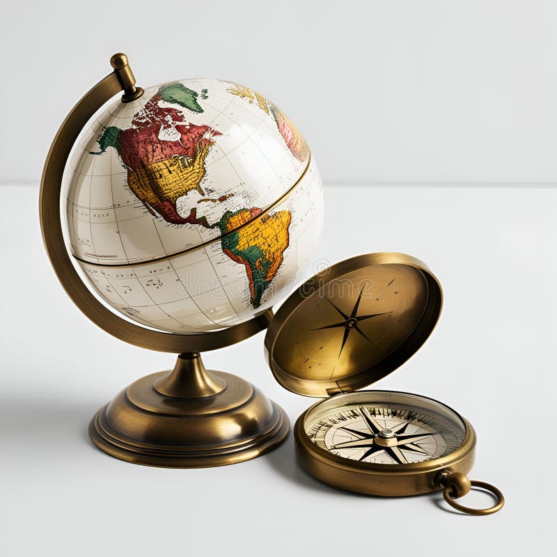 Compass and World Map Background World Map Compass, Globe Banner ...