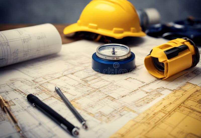 Compass Yellow Construction Hardhat Blueprints Blueprint Plan Planning ...
