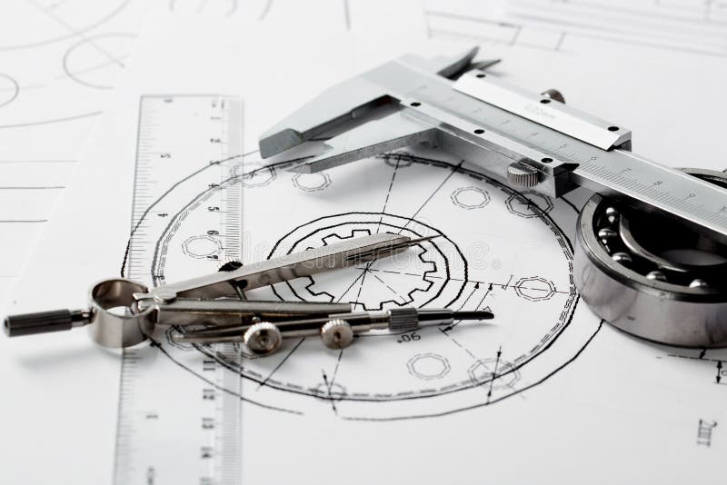Compasses and the drawing. stock image. Image of industrial - 24402791