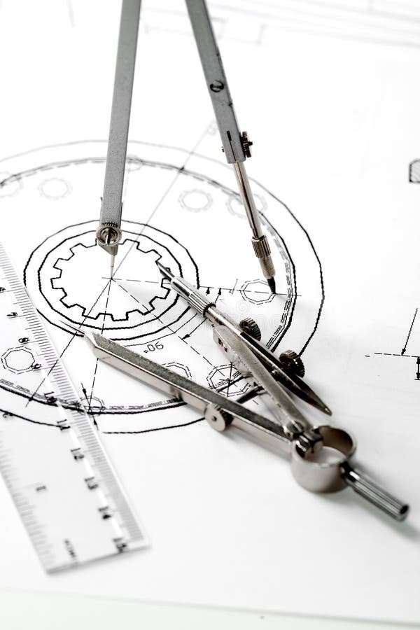 Compasses and the drawing. stock image. Image of construction - 24402643