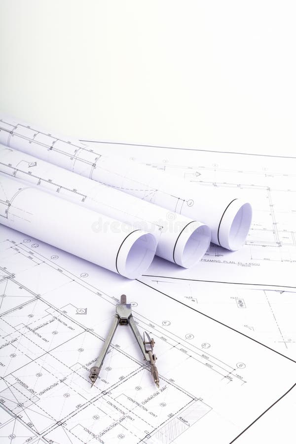 Compasses and Architect Scale Ruler on Plan Drawing Stock Photo - Image ...