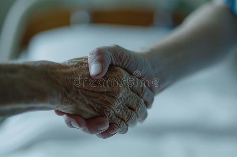 Compassionate Hand Holding between Elderly and Young Person Stock ...