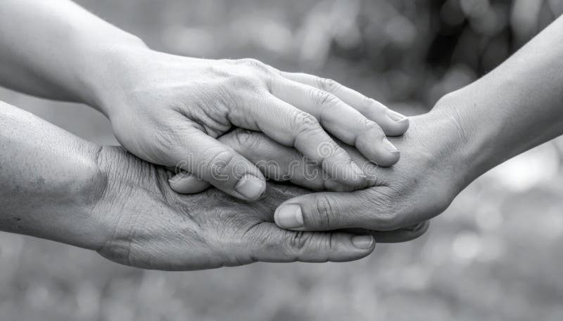 Compassionate Hands: a Black and White Photograph of Intertwined Hands ...