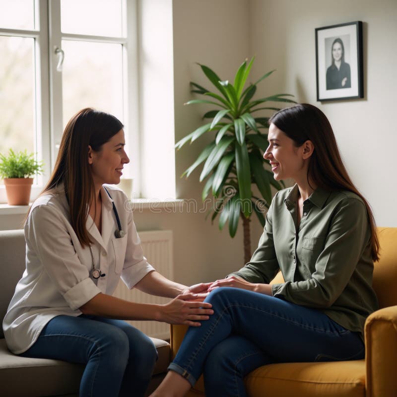 Compassionate Therapy Session Depicted in a Cozy Naturally Lit Office ...