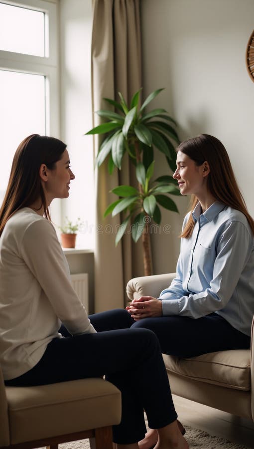 Compassionate Therapy Session Depicted in a Cozy Naturally Lit Office ...