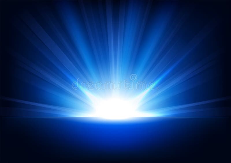 Blue Rays Rising from Horizon in Light Background Stock Vector ...