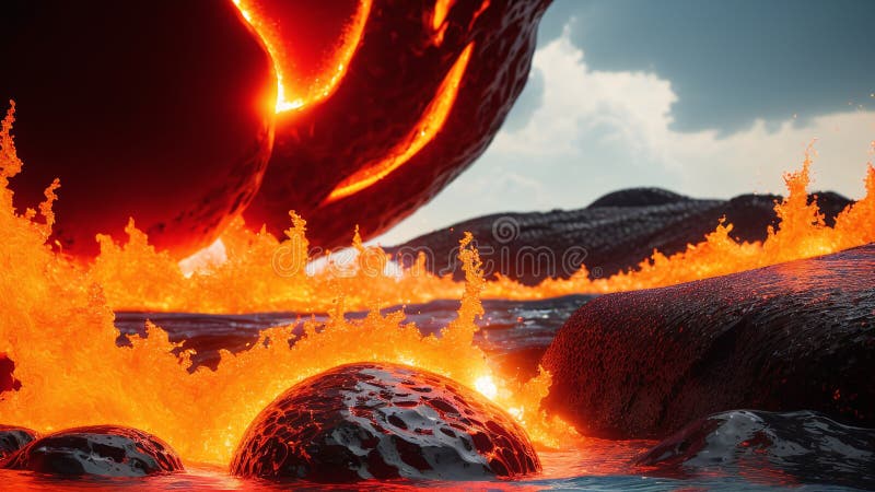 A Compelling Bright Orange Fire is Spewing Out from a Lava Volcano AI ...