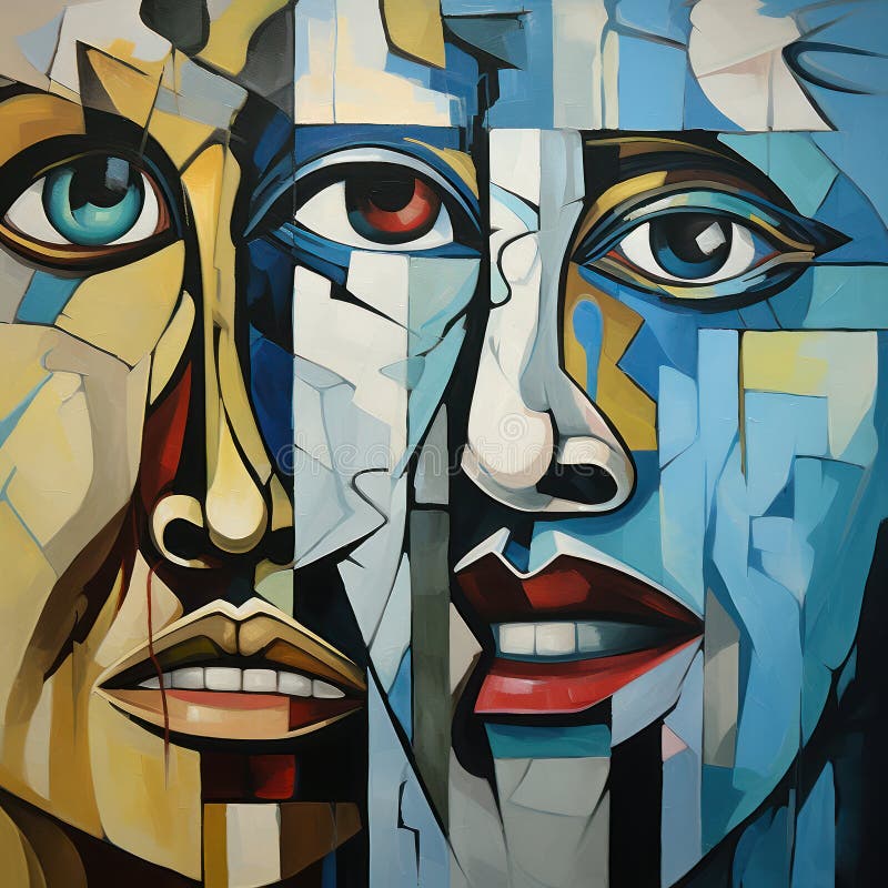 Complex Cubist Faces in a Dynamic Array of Shades. AI Generation Stock ...