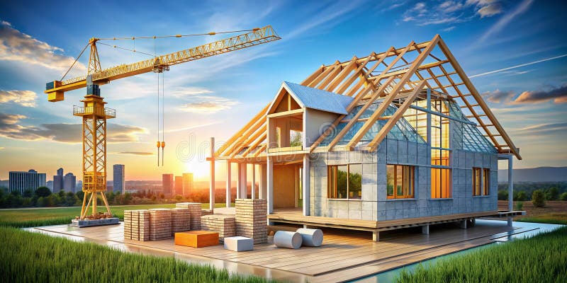 Modern Frame House Construction Visualization 3D Illustration of a ...