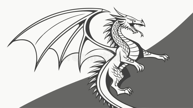 Powerful Grayscale Dragon with Wings, Mythical Beast Art, Vector Design ...