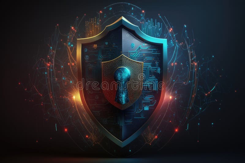 Cyber Security Concept. Shield with Padlock on Dark Background Stock ...