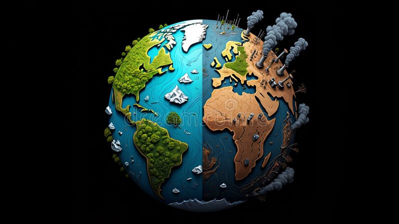 Globe Showing a Healthy and Polluted Earth with Environmental ...