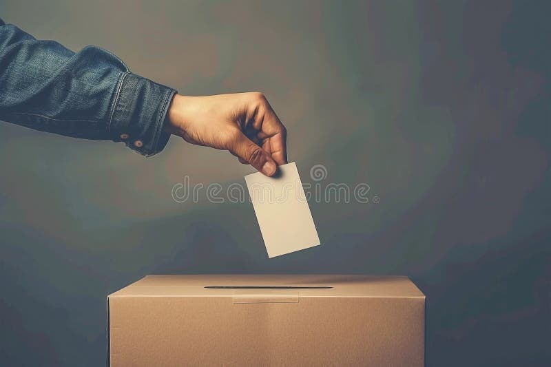 Person Casting Vote into Ballot Box with Neutral Background Stock ...