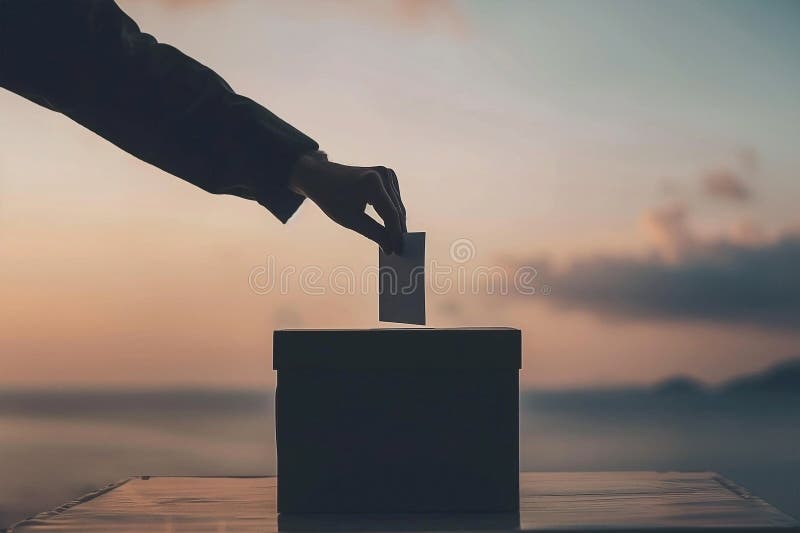 Person Casting Vote into Ballot Box with Neutral Background Stock ...
