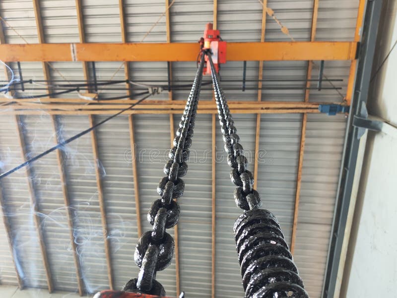 Routine Inspection of Chain Overhead Crane in Workshop Stock Photo ...