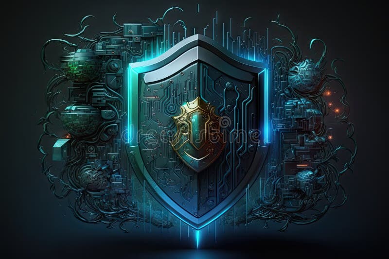 Cyber Security Concept with Shield and Cyber Security Elements Stock ...