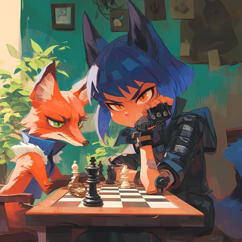 Intrigue: the Fox and the Chess Player Stock Illustration ...