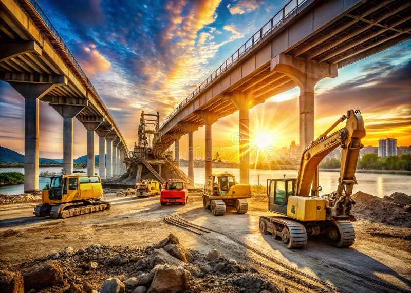 Heavy Equipment Underneath a Bridge on a Bright but Filtered Sunny Day ...