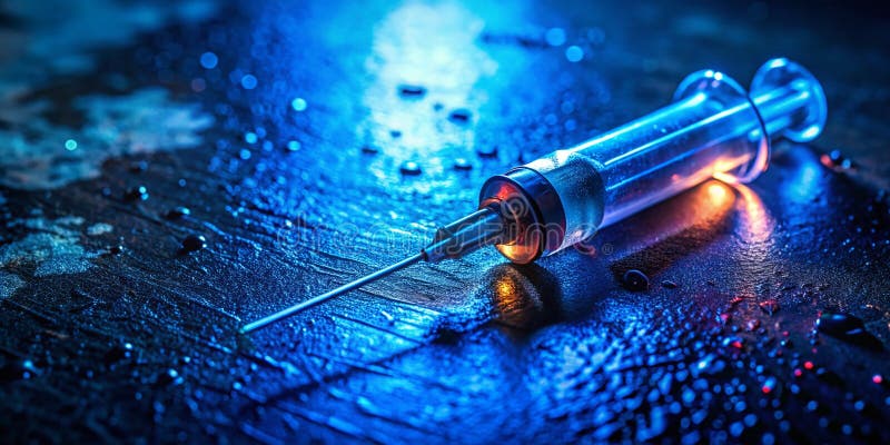 Discarded Syringe on a Subtle Light Blue Background a Stock Photo ...