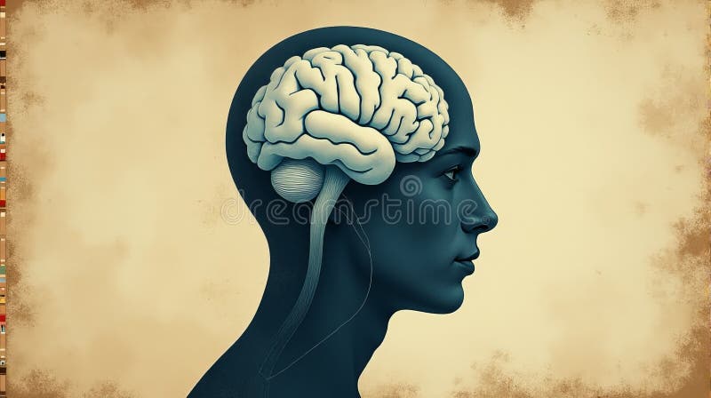 Profound Human Brain Illustration with Profile a Symbolic ...