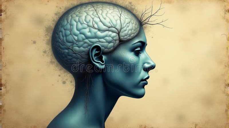 Profound Human Brain Illustration with Profile a Symbolic ...