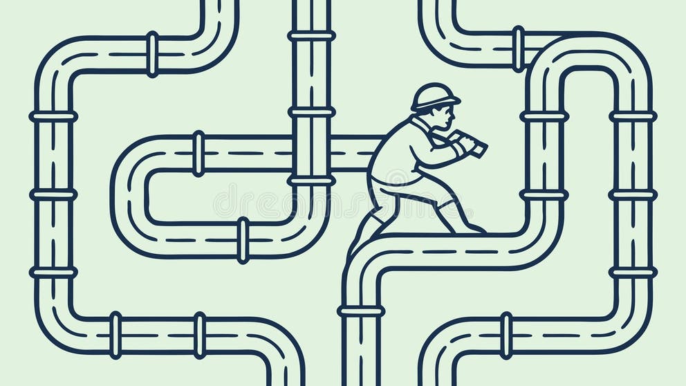 Man Navigating Pipe Maze, Problem Solving & Challenges Vector Design ...