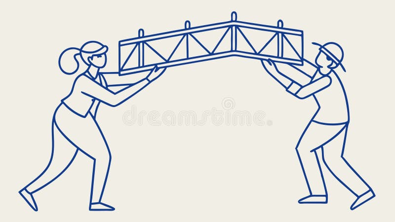 People Building a Bridge, Connection and Collaborative Project, Vector ...