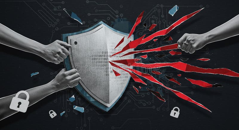 Cybersecurity Breach - Shield Broken Stock Illustration - Illustration ...