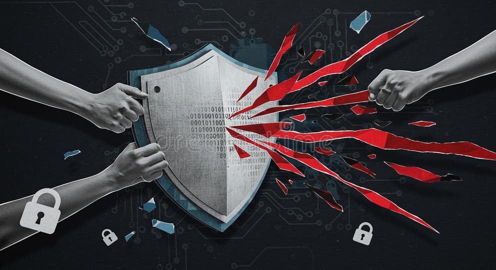Cybersecurity Breach - Shield Broken Stock Illustration - Illustration ...