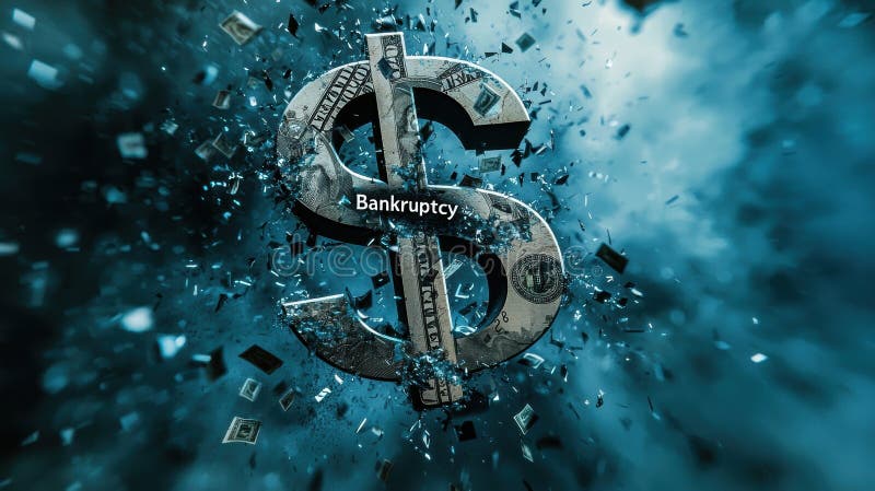 Dramatic Financial Collapse Symbol with Falling Dollar and Bankruptcy ...