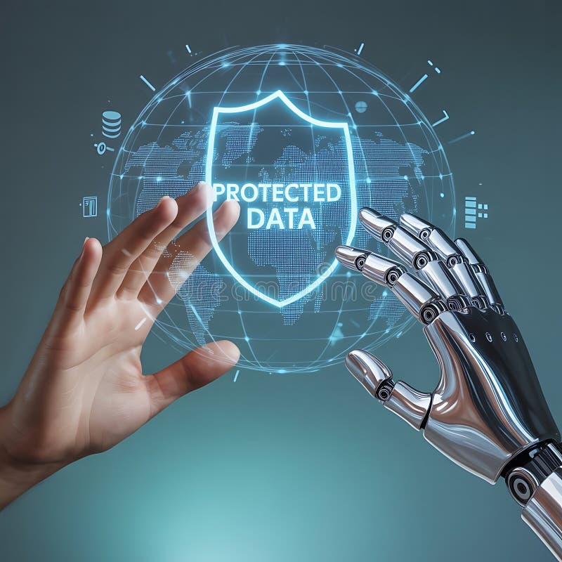 Data Protection Concept Represented with Human and Robotic Hands ...