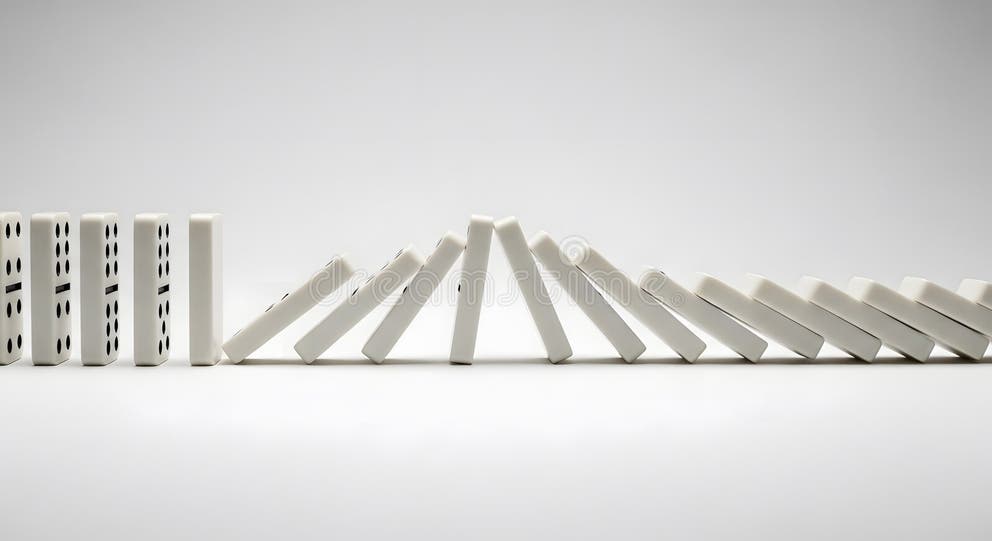 White Domino Tiles Falling in a Continuous Line on a Plain Surface ...