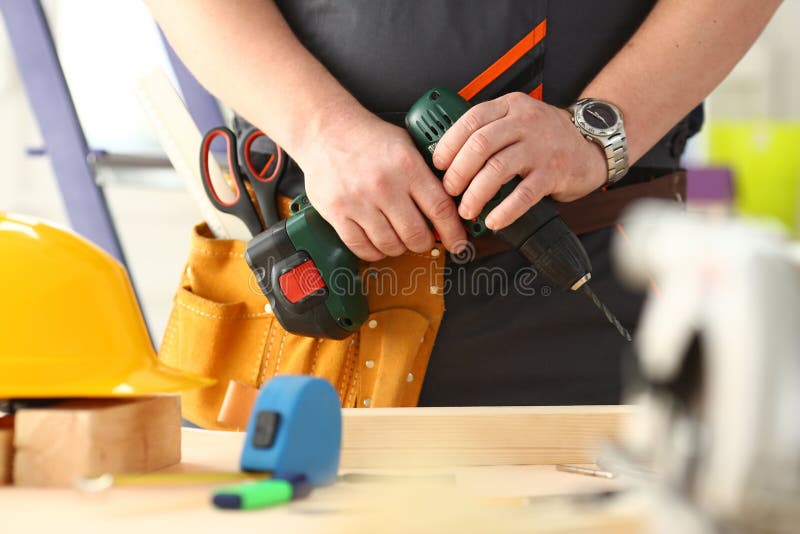 Close Up of Carpenter that Holding Instrument Stock Photo - Image of ...