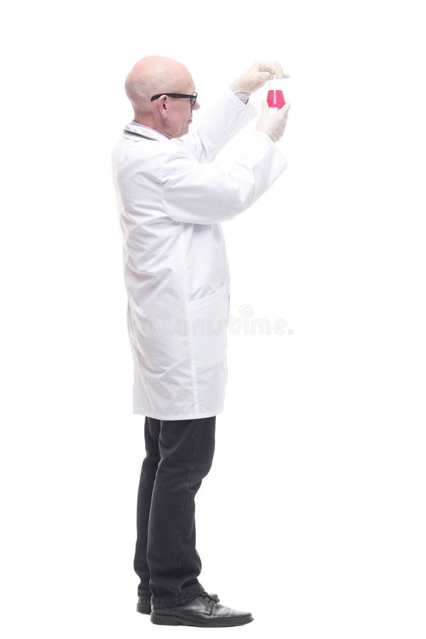 Competent Doctor with a Laboratory Flask. Isolated on a White Stock ...