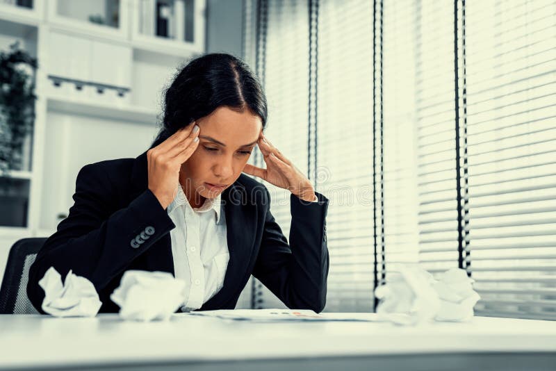 A Competent Female Employee Who Has Become Completely Exhausted from ...