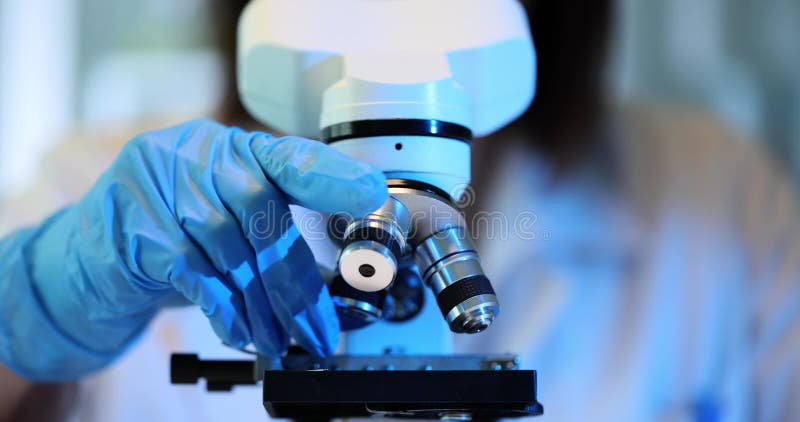 Competent Scientist Scrutinizes Specimen Using Microscope Stock Video ...