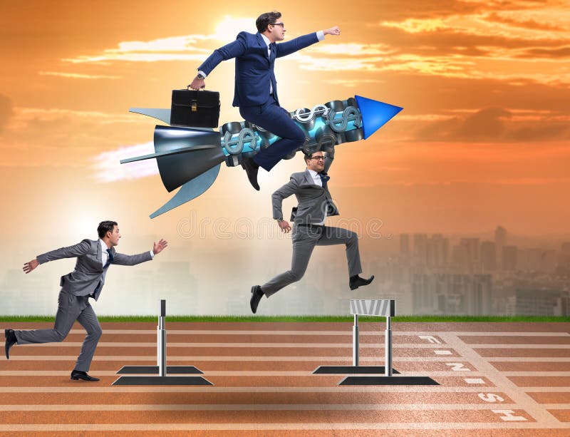 Competition Concept with Businessman and Rocket Stock Image - Image of ...