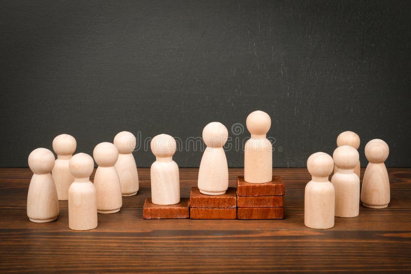 Competition Concept. Miniature Human Figures on a Wooden Textured Table ...
