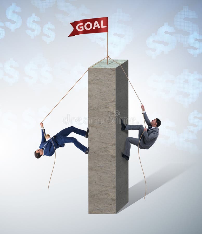 Competition Concept with Two Businessmen Climbing Tower Stock ...
