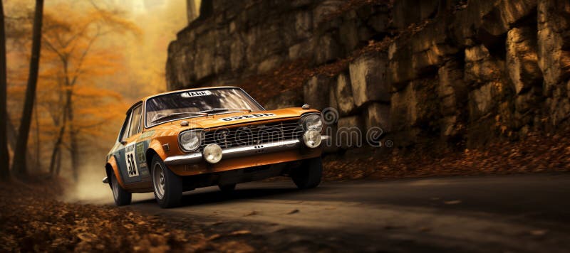 Competition, Energy and Motorsport Concept. Auto Racing on Fall Nature ...